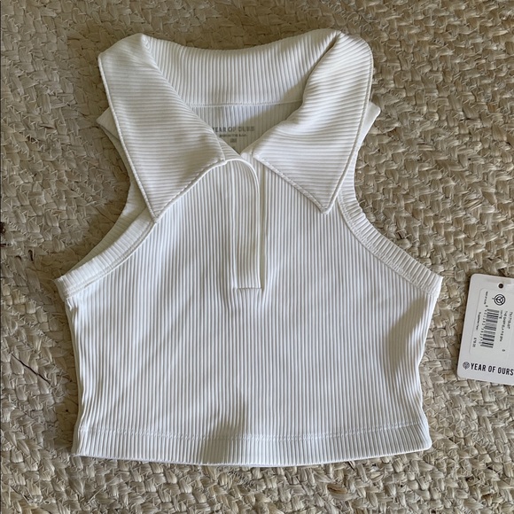 Year of Ours | Tops | New Year Of Ours White Ribbed Collared Crop Long ...